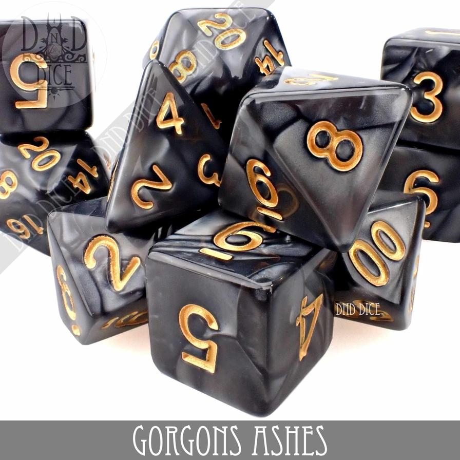 DND Dice: Acrylic 11-Die Set—Gorgons Ashes | Goblin Market — Chicago ...